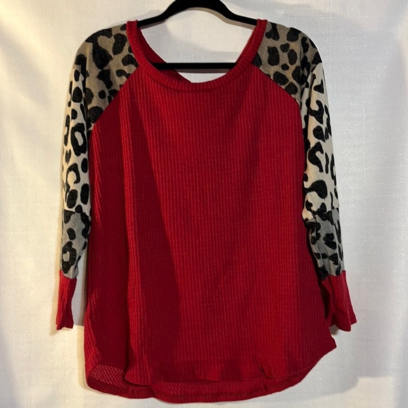 BiBi | Tops | Brand New Red With Animal Print Sleeve | Poshmark